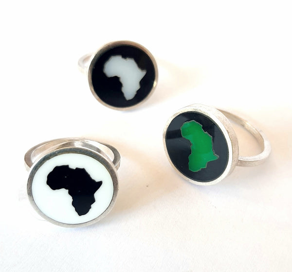 Africa rings made in any colour resin, set on sterling silver jewellery ...